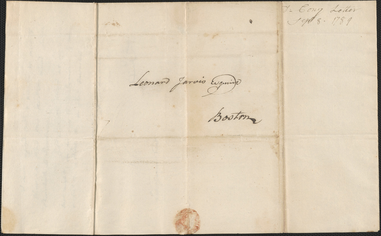 Daniel Cony to Leonard Jarvis, 8 September 1789 - Digital Commonwealth