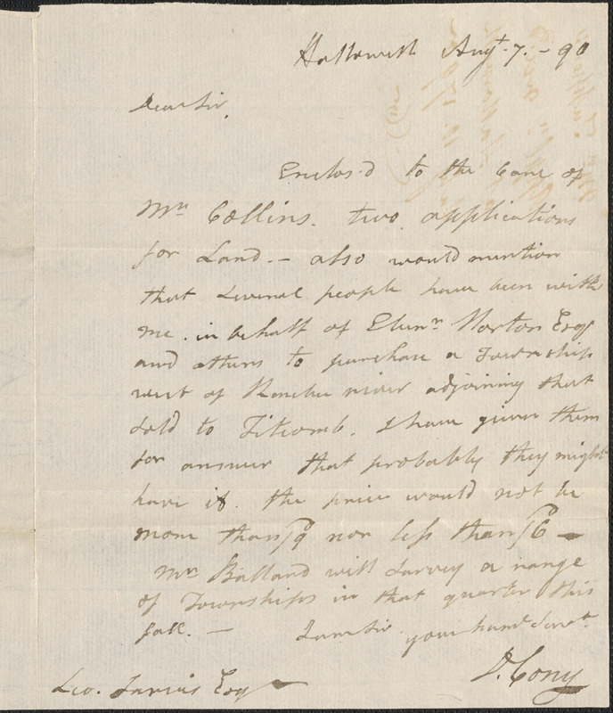 Daniel Cony to Leonard Jarvis, 7 August 1790 - Digital Commonwealth