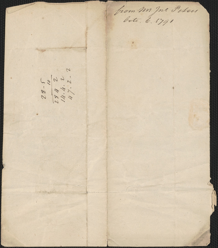 John Peters to Richard Hunnewell, 6 October 1791 - Digital Commonwealth
