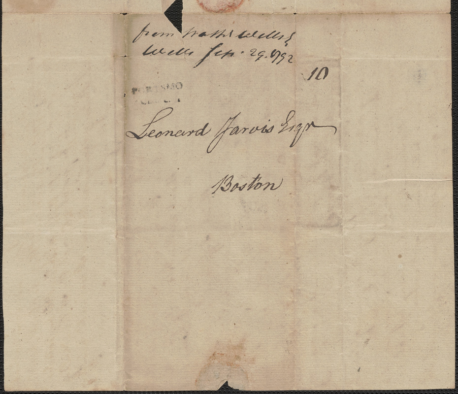 Nathaniel Wells to Leonard Jarvis, 29 September 1792 - Digital Commonwealth
