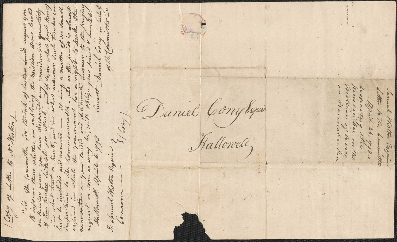 Samuel Weston to Daniel Cony, 26 April 1793 - Digital Commonwealth