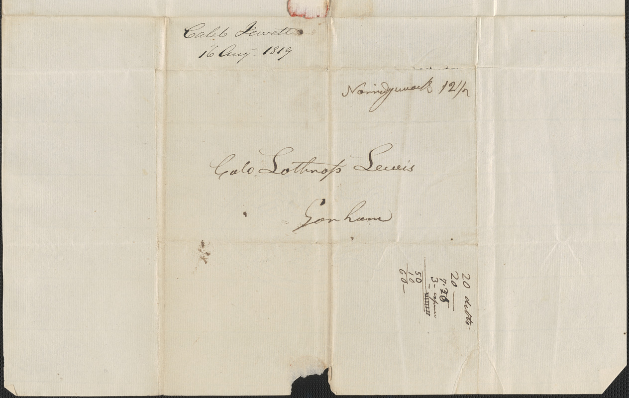 Caleb Jewett to Lothrop Lewis, 16 August 1819 - Digital Commonwealth