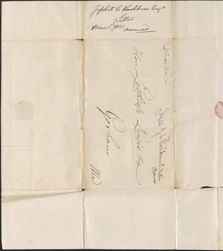 James Washburn to Lothrop Lewis, 1 March 1820 - Digital Commonwealth