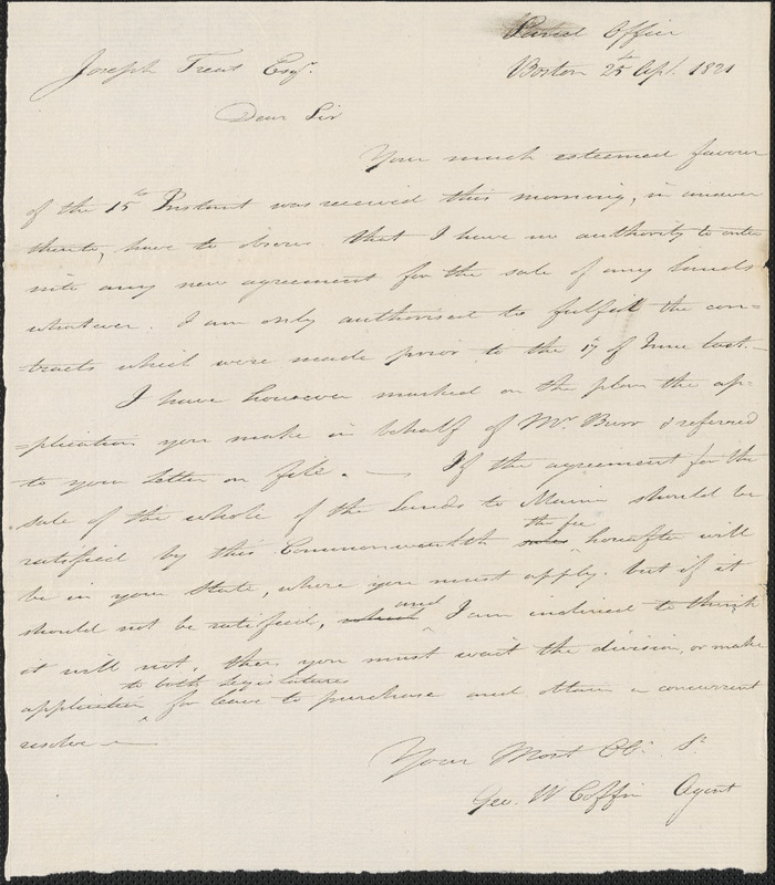 George Coffin to Joseph Treat, 25 April 1821 - Digital Commonwealth