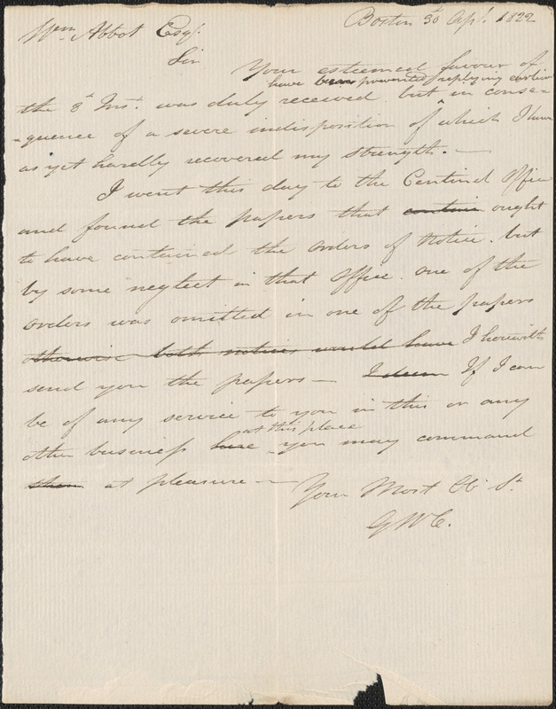 George Coffin to William Abbot, 30 April 1822 - Digital Commonwealth