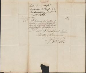 Lewis Lincoln and George Bliss to Alden Bradford, 28 October 1822 ...