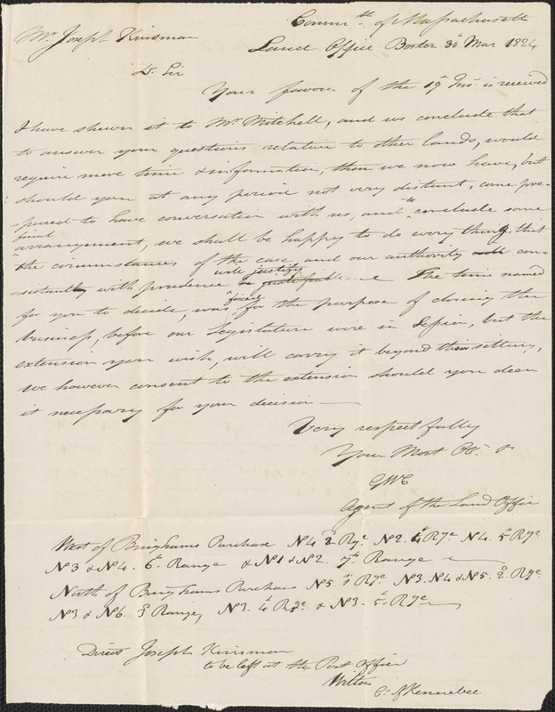 George Coffin to Joseph Kinman, 30 March 1824 - Digital Commonwealth