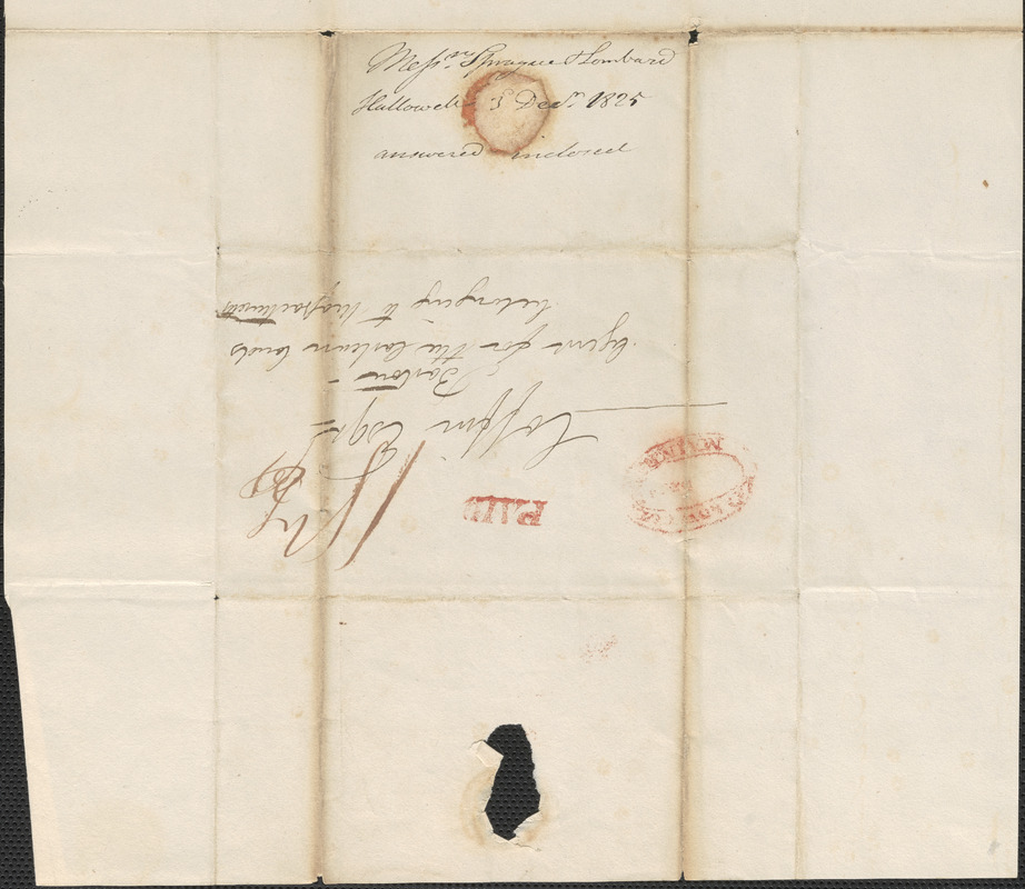 Joseph Sprague and Solomon Lombard to George Coffin, 3 December 1825 ...