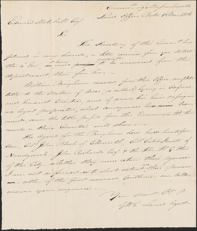George Coffin to Edward Mitchell, 19 March 1826 - Digital Commonwealth