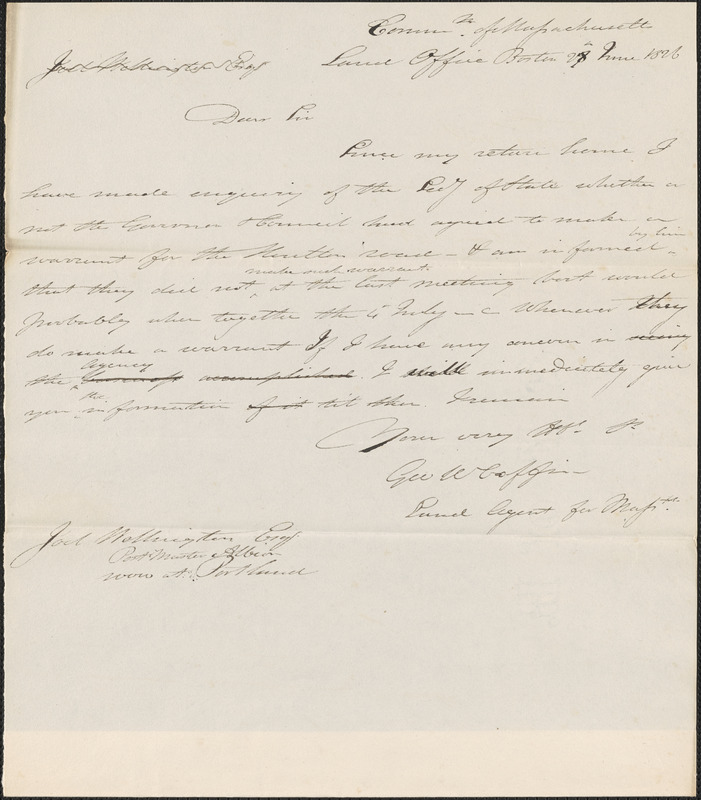 George Coffin to Joel Wellington, 28 June 1826 - Digital Commonwealth