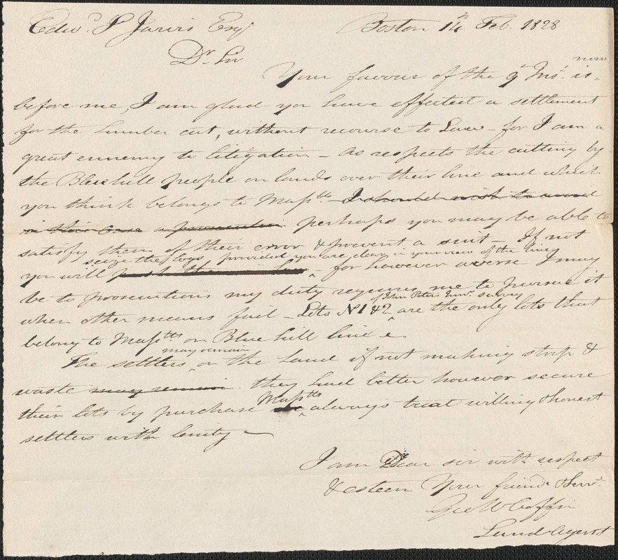 George Coffin to Edward Jarvis, 14 February 1828 - Digital Commonwealth