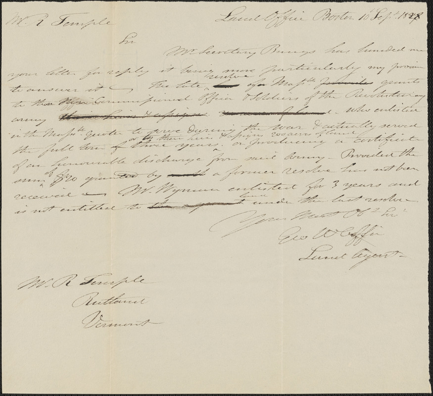 George Coffin to R. Temple, 10 September 1828 - Digital Commonwealth