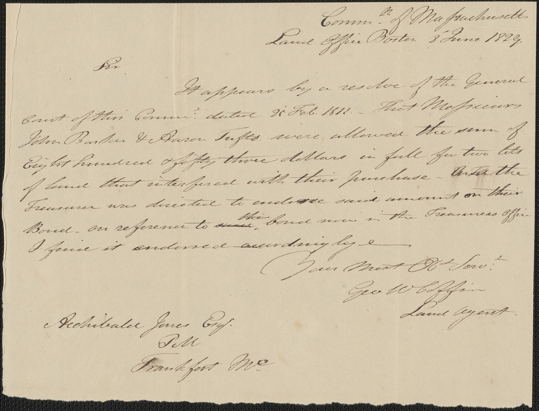 George Coffin to Archibald Jones, 8 June 1829 - Digital Commonwealth