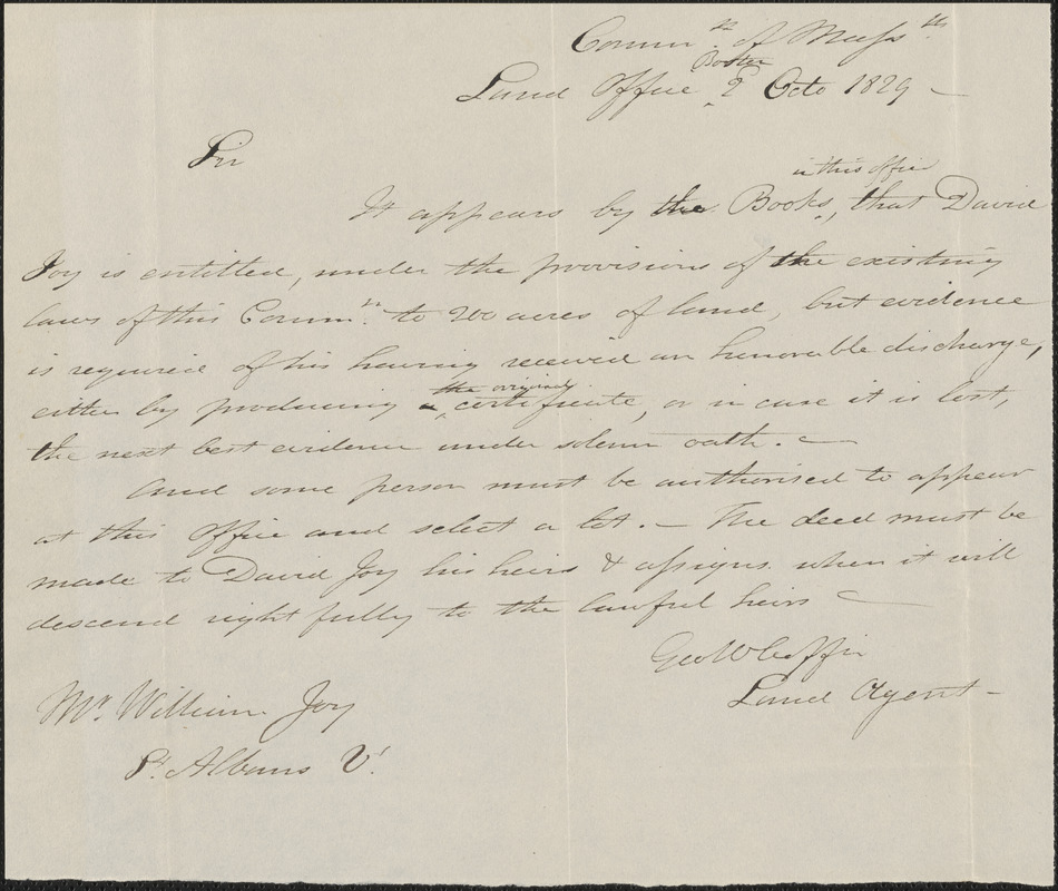 George Coffin to William Joy, 2 October 1829 - Digital Commonwealth