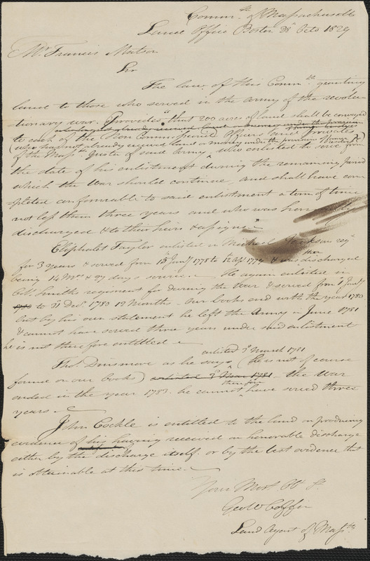 George Coffin to Francis Matson, 28 October 1829 - Digital Commonwealth