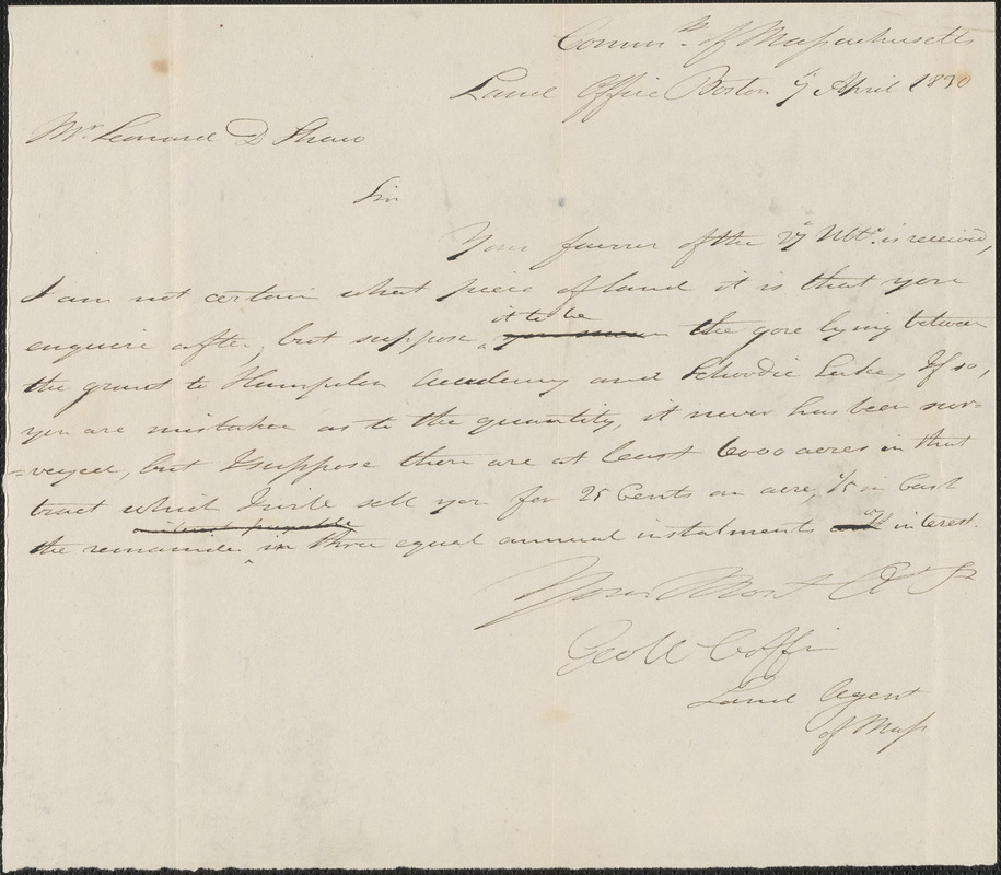 George Coffin to Leonard Shaw, 7 April 1830 - Digital Commonwealth