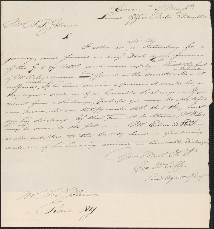 George Coffin to B.P. Johnson, 3 May 1830 - Digital Commonwealth