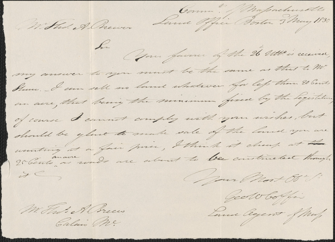 George Coffin to Tho Brewer, 3 May 1830 - Digital Commonwealth