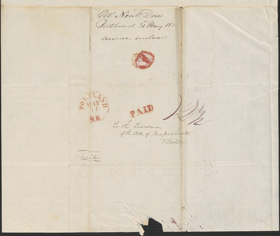 Neal Dow to the Treasurer of Massachusetts, 31 May 1830 - Digital ...