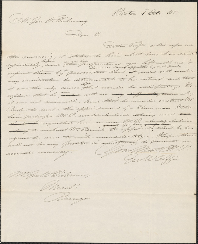 George Coffin to George Pickering, 1 October 1830 - Digital Commonwealth