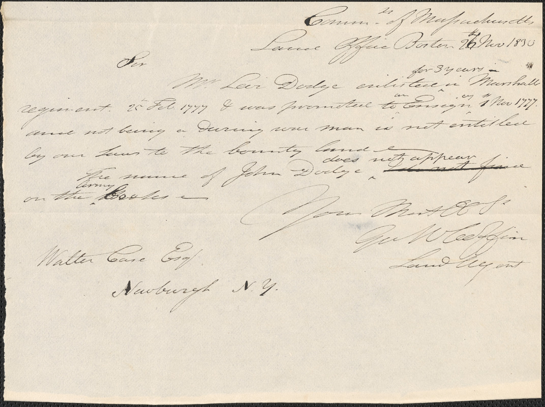 George Coffin to Walter Case, 26 November 1830 - Digital Commonwealth