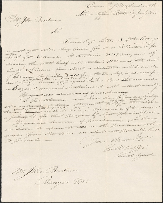 George Coffin to John Bordman, 24 January 1831 - Digital Commonwealth