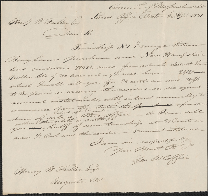 George Coffin to W. Fuller, 8 April 1831 - Digital Commonwealth