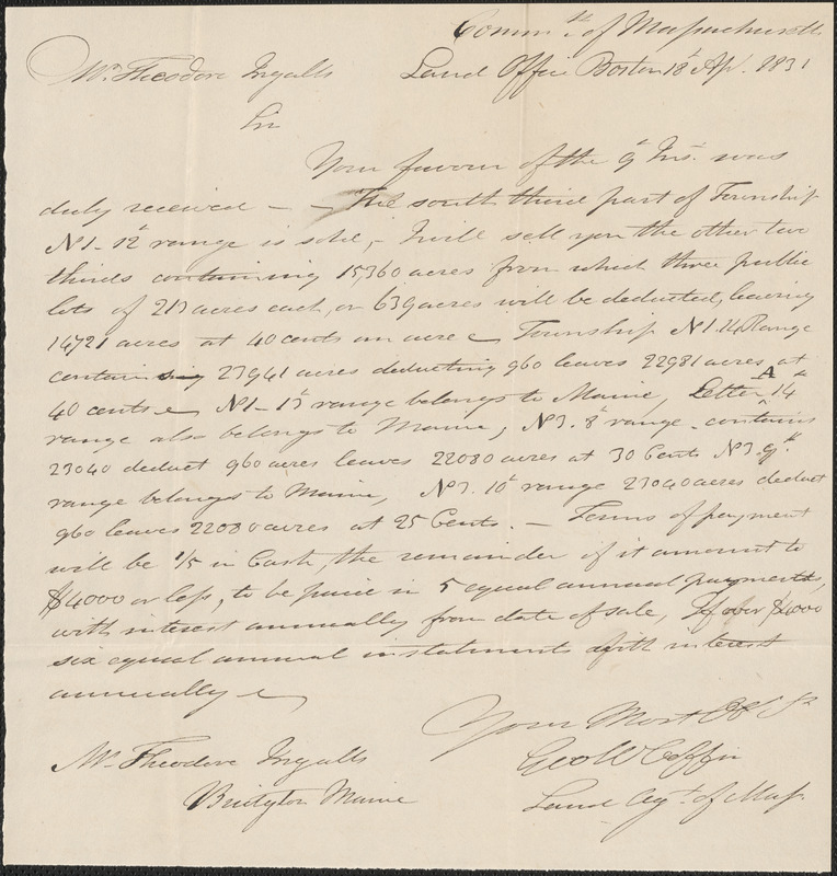 George Coffin to Theodore Ingalls, 18 April 1831 - Digital Commonwealth