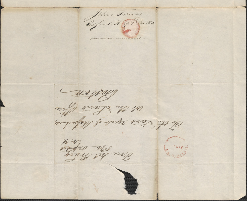 Jon Tracy to Land Agent, 31 December 1831 - Digital Commonwealth