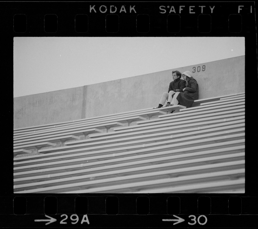 Spectators seen high up in the stands during a Boston College vs. Holy ...