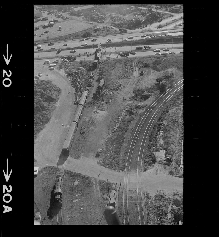 Runaway Penn Central locomotives block the northbound lanes of the ...