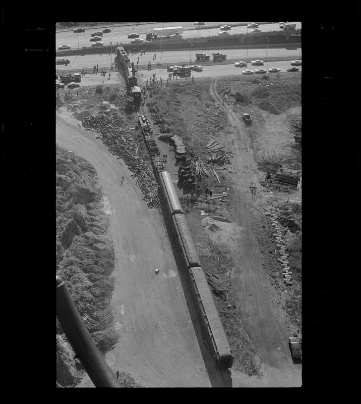 Runaway Penn Central locomotives block the northbound lanes of the ...