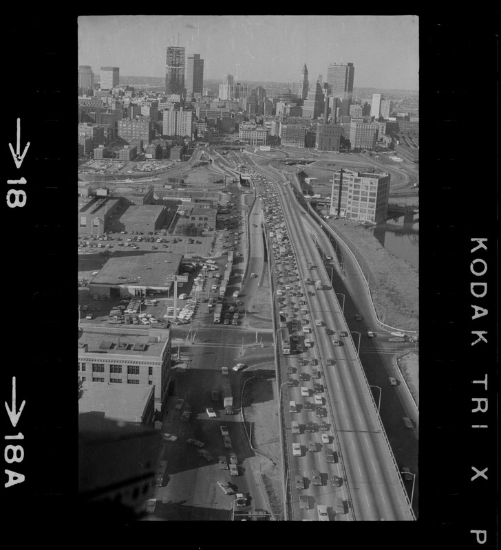 View of Southeast Expressway after runway train blocks the northbound ...