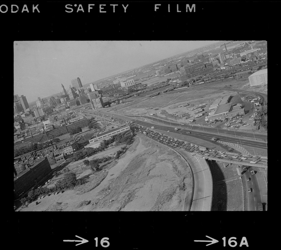 View of Southeast Expressway after runway train blocks the northbound ...