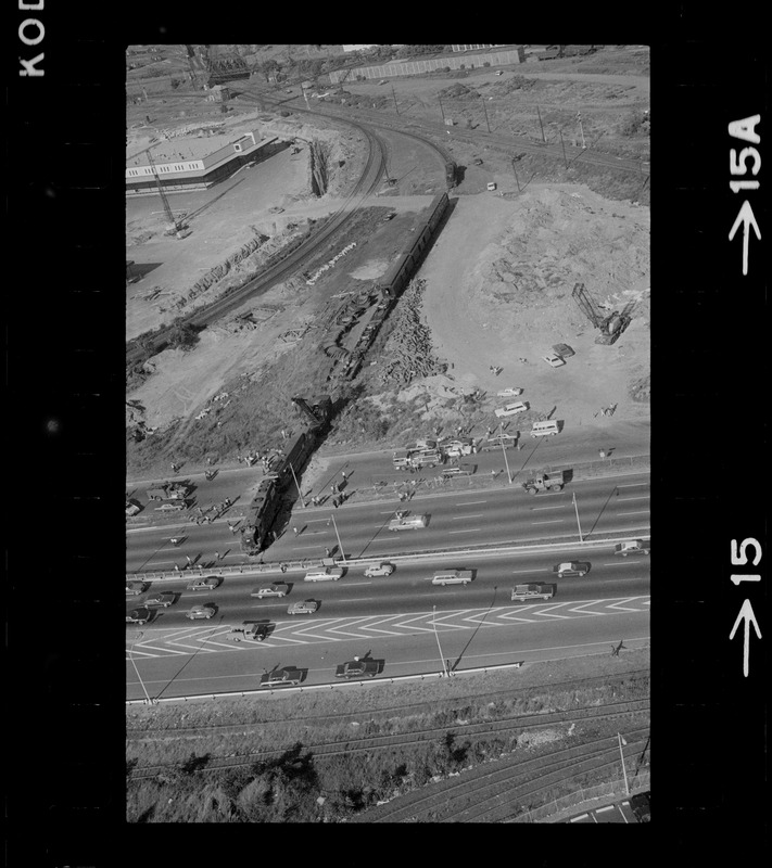 View of Southeast Expressway after runway train blocks the northbound ...
