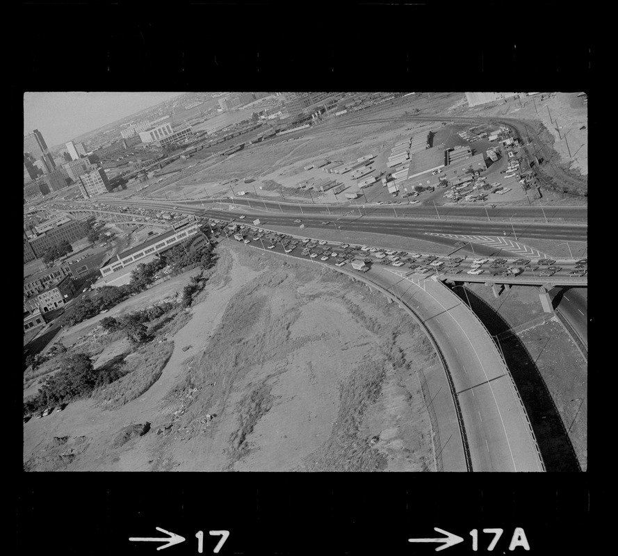 View of Southeast Expressway after runway train blocks the northbound ...