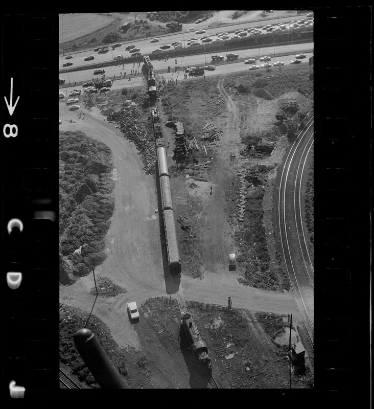 Runaway Penn Central locomotives block most of the Northbound lane of ...