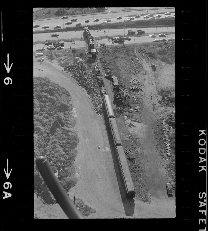 Runaway Penn Central locomotives block most of the Northbound lane of ...