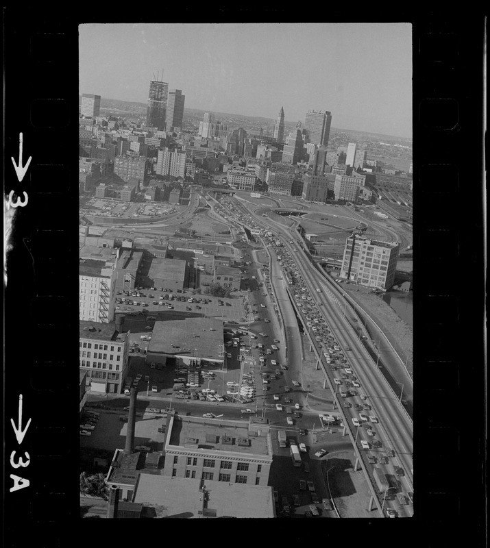View of Southeast Expressway after runway train blocks the northbound ...
