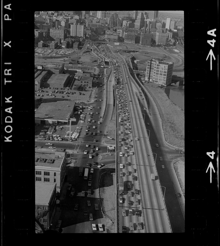 View of Southeast Expressway after runway train blocks the northbound ...