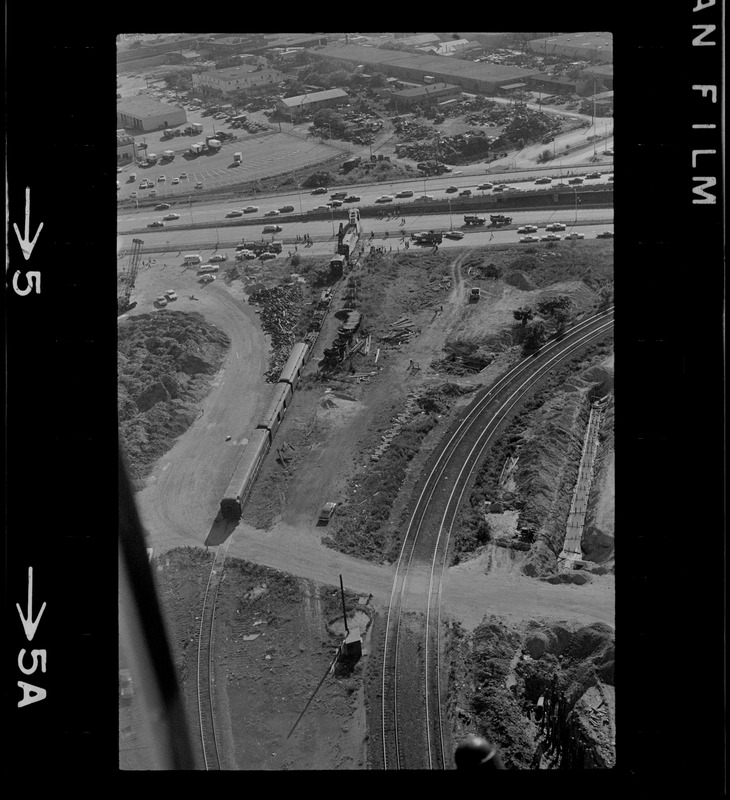 Runaway Penn Central locomotives block most of the Northbound lane of ...