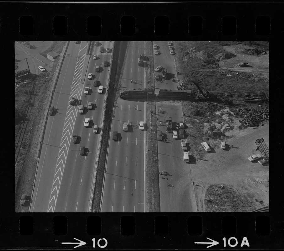 Runaway Penn Central locomotives block most of the Northbound lane of ...