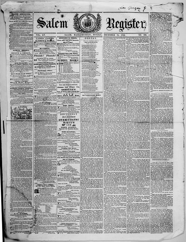 Salem Register. December 25, 1854 - Digital Commonwealth