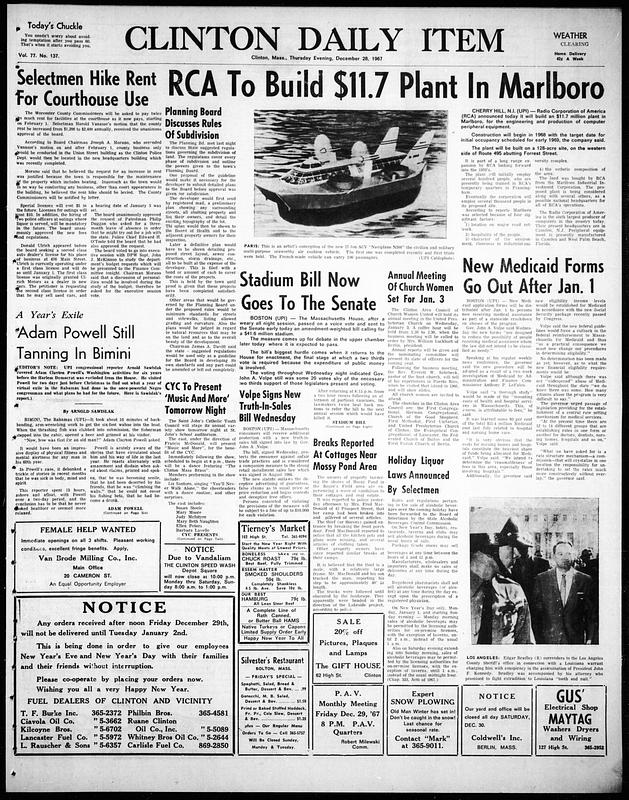 Clinton Daily Item. December 28, 1967 - Digital Commonwealth