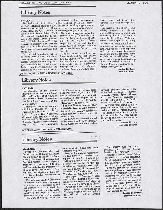 Wayland Library scrapbooks, volume 7, 1991-1993 - Digital Commonwealth