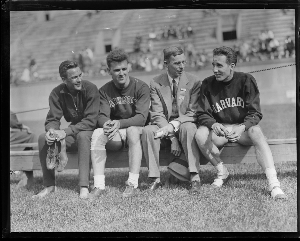 Harvard President James B. Conant with track stars - Digital Commonwealth