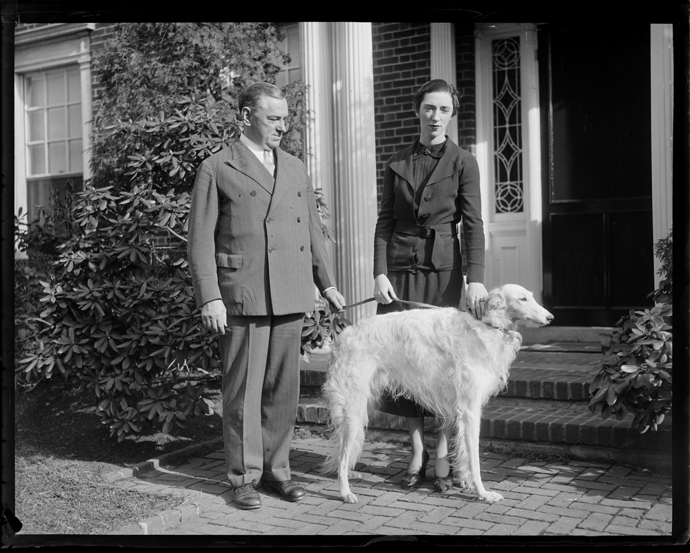 Gov. Elect Curley and daughter Mary with family dog - Digital Commonwealth