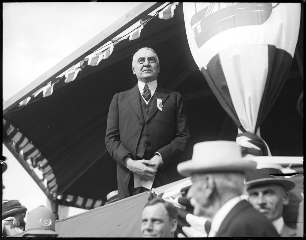Pres. Harding in grandstand at Plymouth celebration - Digital Commonwealth