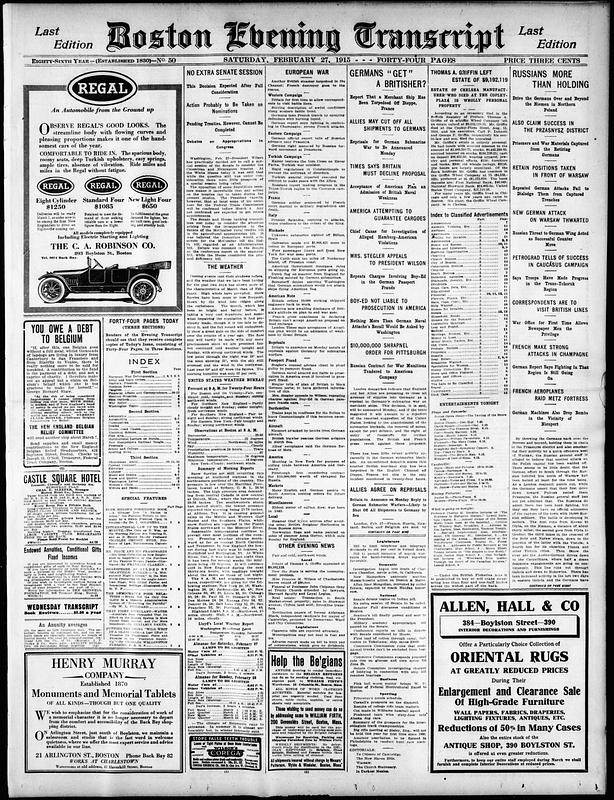 Boston Evening Transcript. February 27, 1915 - Digital Commonwealth