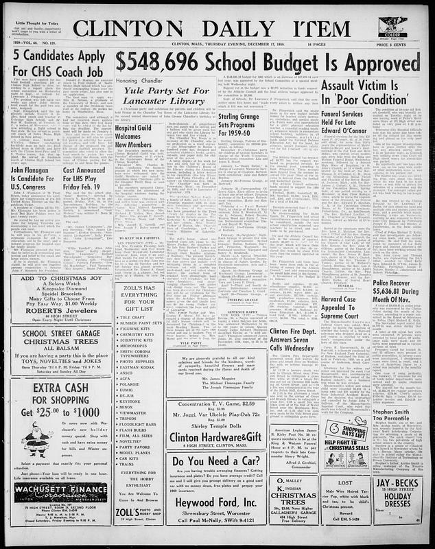Clinton Daily Item. December 17, 1959 - Digital Commonwealth